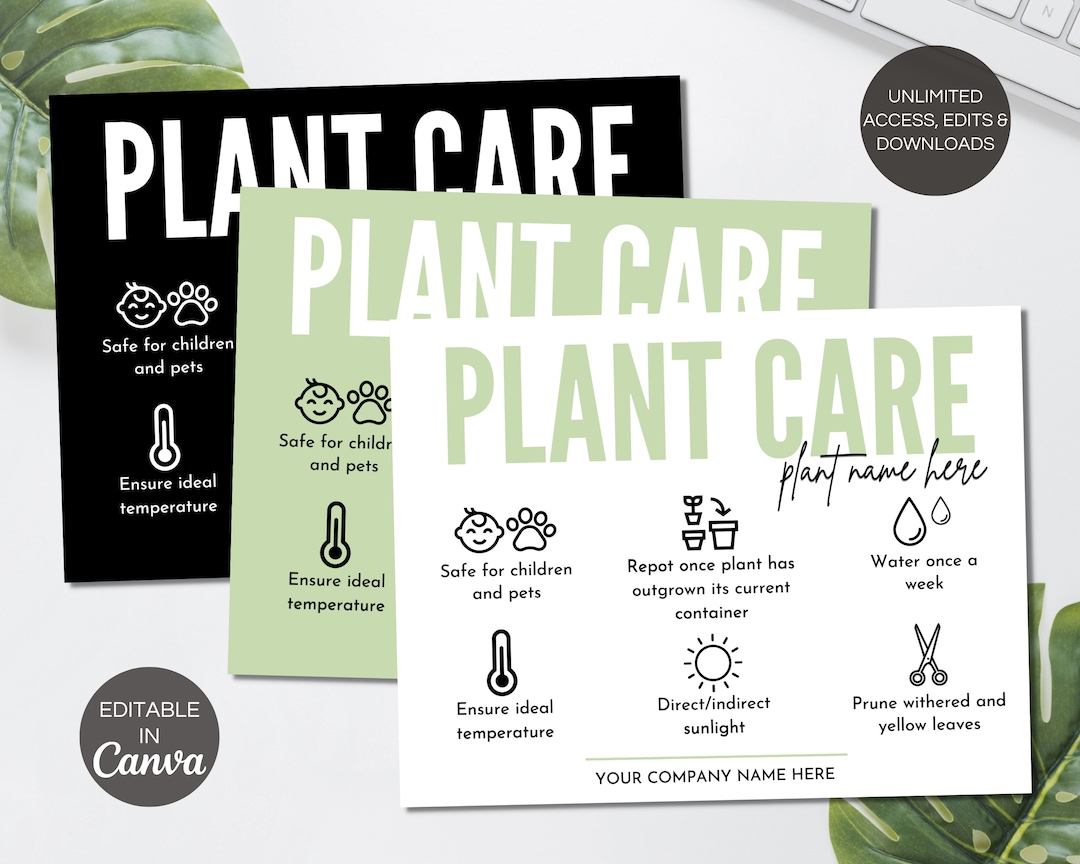 Plant Care Card Template, Editable Plant Care Guide, Printable ...