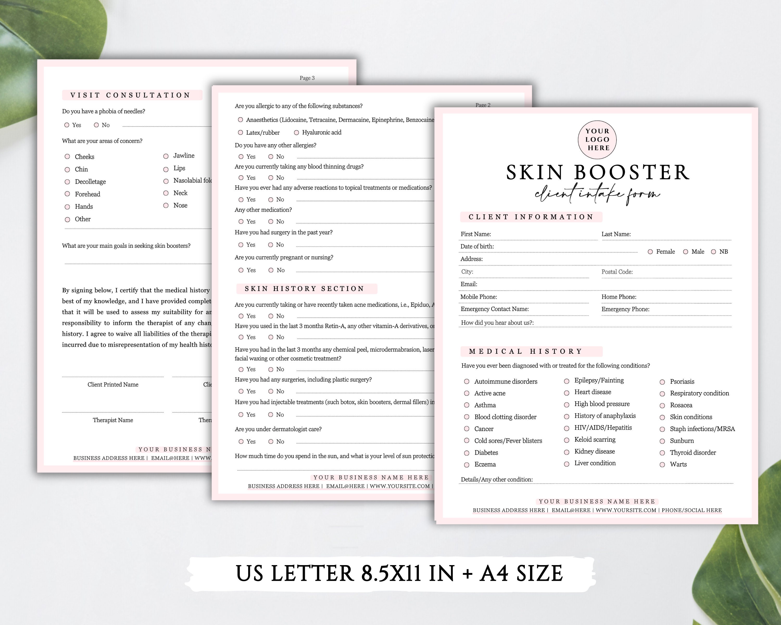 Skin Booster Client Intake Form Bundle, Editable Skin Injections ...