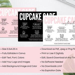 Cupcake Care Card Template, Editable Cupcake Care Instructions ...