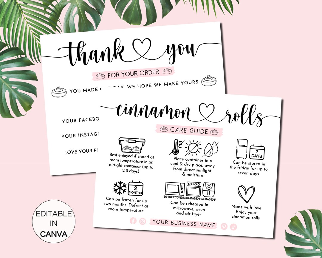 Cinnamon Rolls Care Card Template, Editable Cinnamon Buns Instructions ...