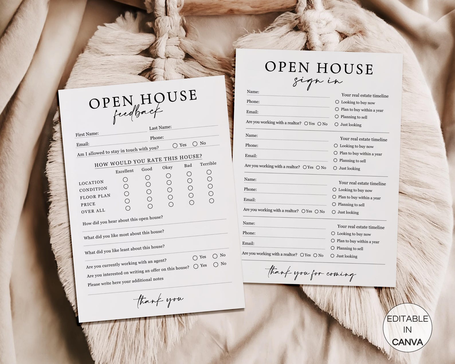 Open House Feedback and Sign in Form Bundle, Printable Realtor Forms ...