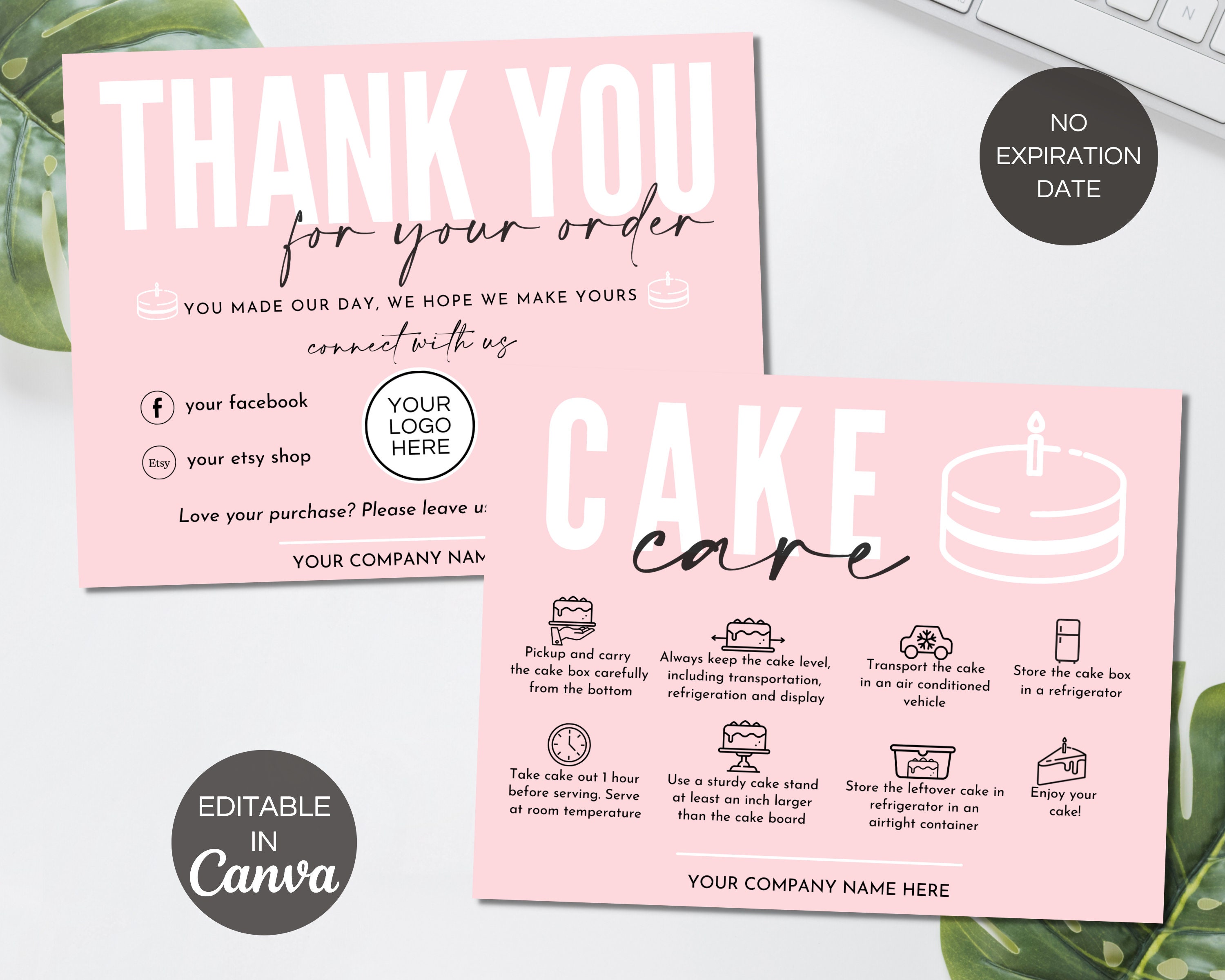 Cake Care Card Template Cake Business Thank You Cards Cake - Etsy Ireland