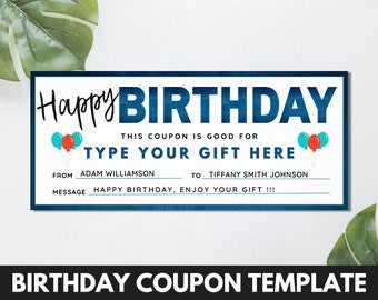 Happy Birthday Gift Certificate Template, Custom Birthday Gift Coupon ...