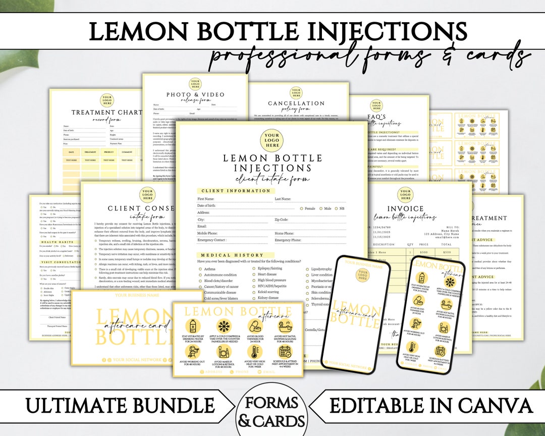 Lemon Bottle Injections Client Forms Bundle, Editable Fat Dissolving ...