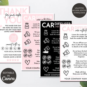 Car Diffuser Care Card Template, Printable Car Diffuser Care Guide ...