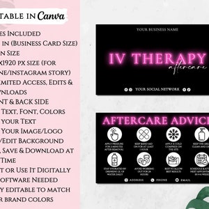 IV Therapy Aftercare Cards, Editable IV Hydration Care Card, Printable ...