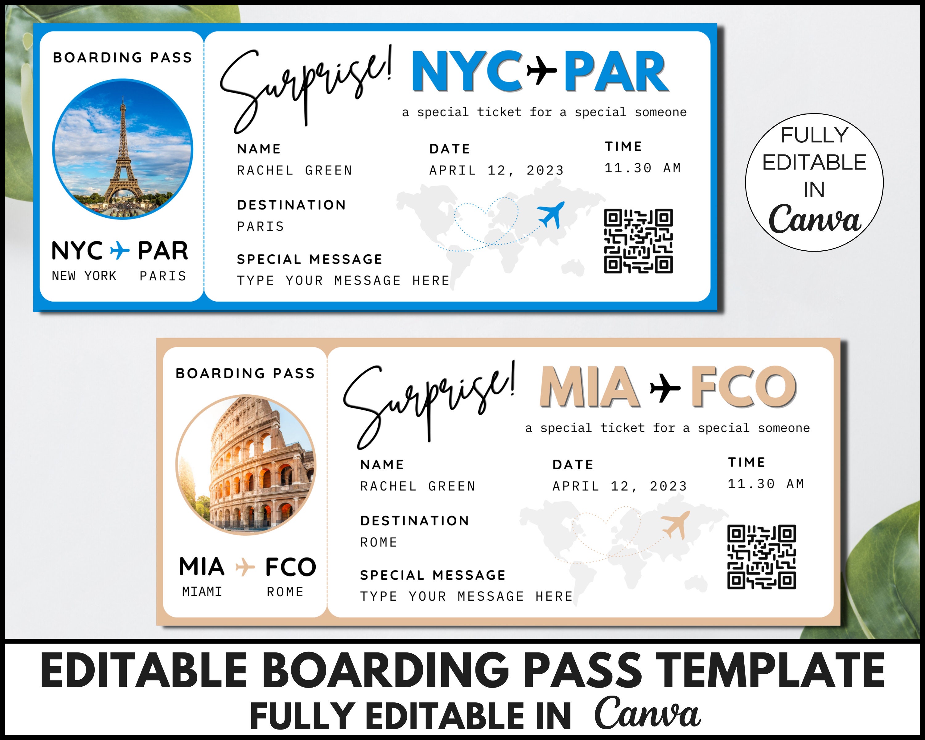 Editable Boarding Pass Template Printable Airline Ticket - Etsy
