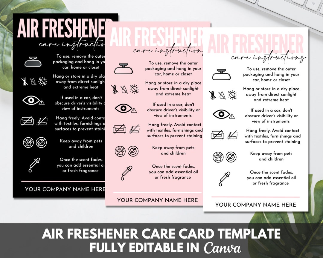Air Freshener Care Cards Template, Editable Sublimation Air Freshener ...