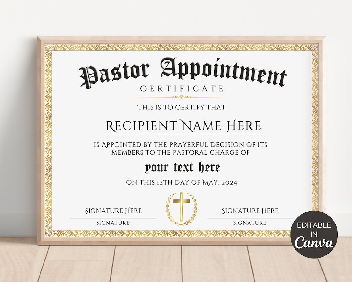 Pastor Appointment Certificate, Printable Certificates of Appointment ...