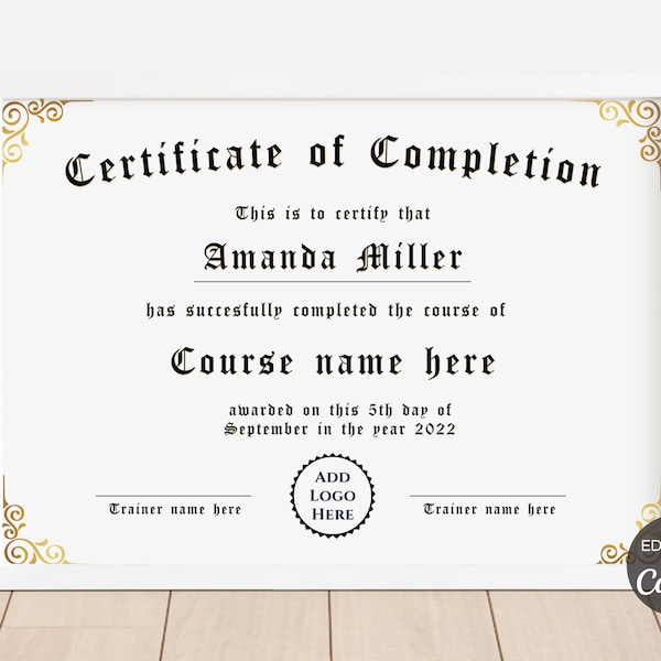Canva Template Certificate of Completion - Etsy