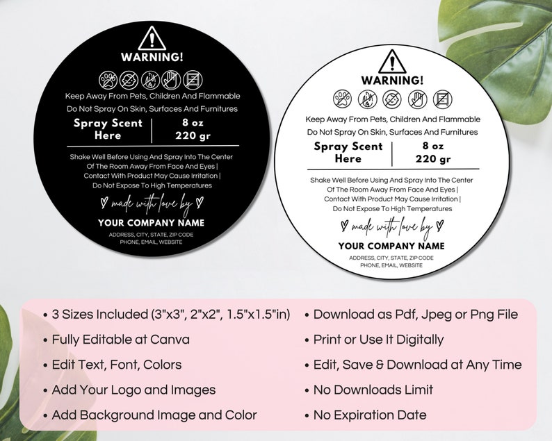 Room Spray Warning Label Template, Editable Spray Caution Label ...