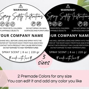 Room Spray Warning Label Template, Editable Spray Caution Label ...