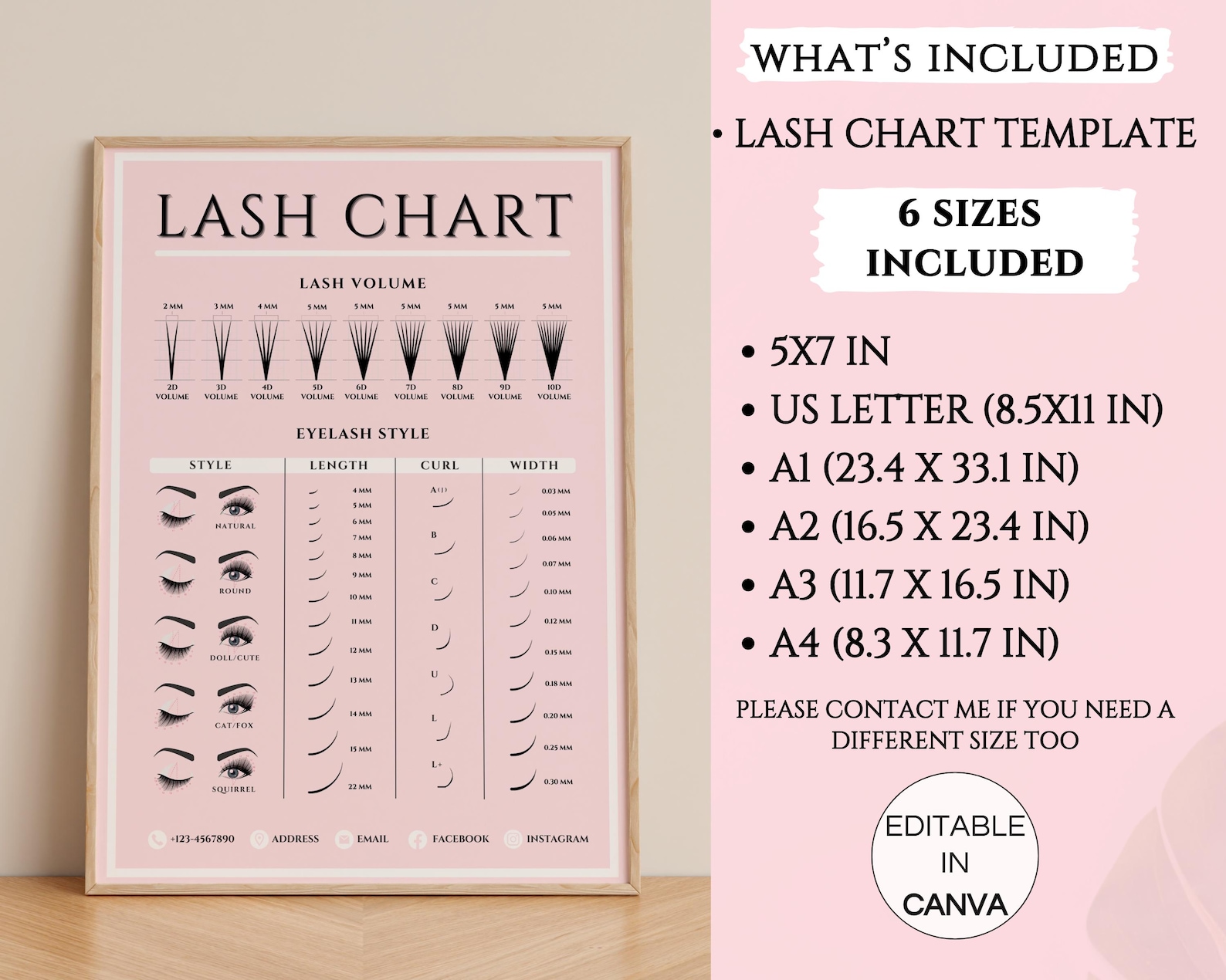 Lash Chart Guide Poster, Digital Eyelash Extension Decor, Editable ...