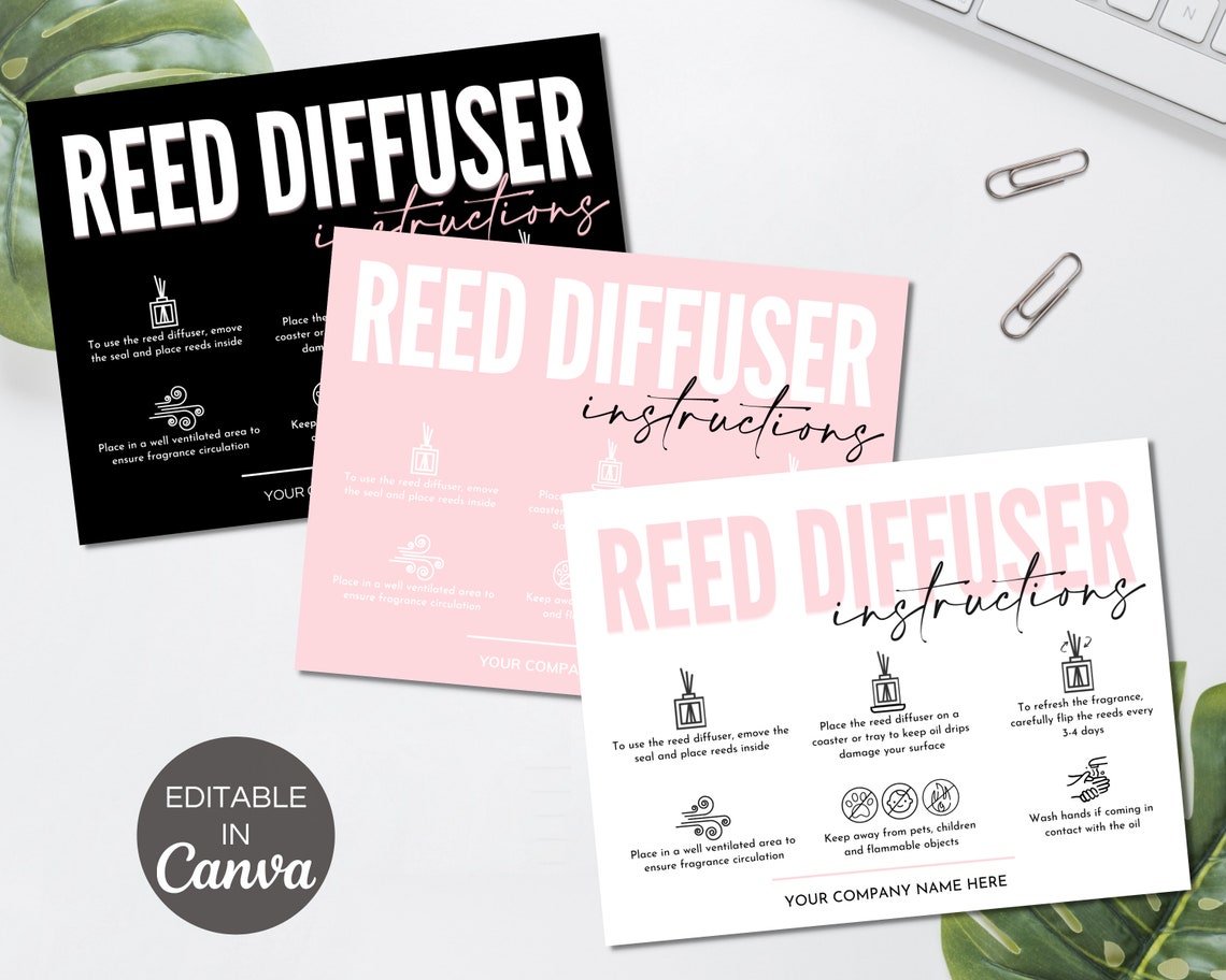 Reed Diffuser Care Card, Printable Room Diffuser Instructions Cards ...