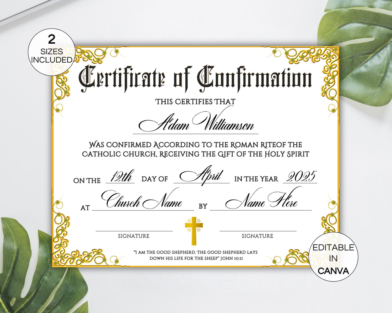 Editable Certificate of Confirmation, Religious Catholic Confirmation ...