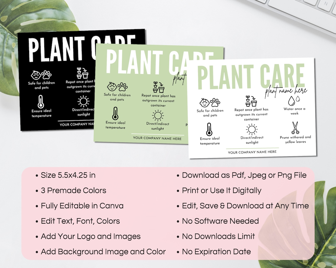Plant Care Card Template Editable Plant Care Guide Printable - Etsy Canada