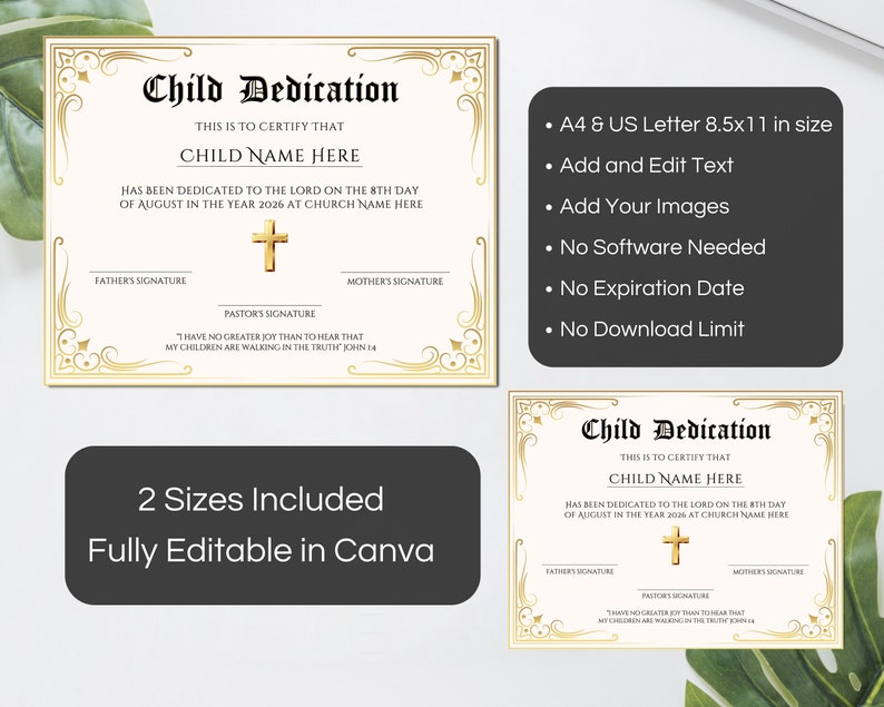 Editable Baby Dedication Certificate, Printable Child Dedication ...