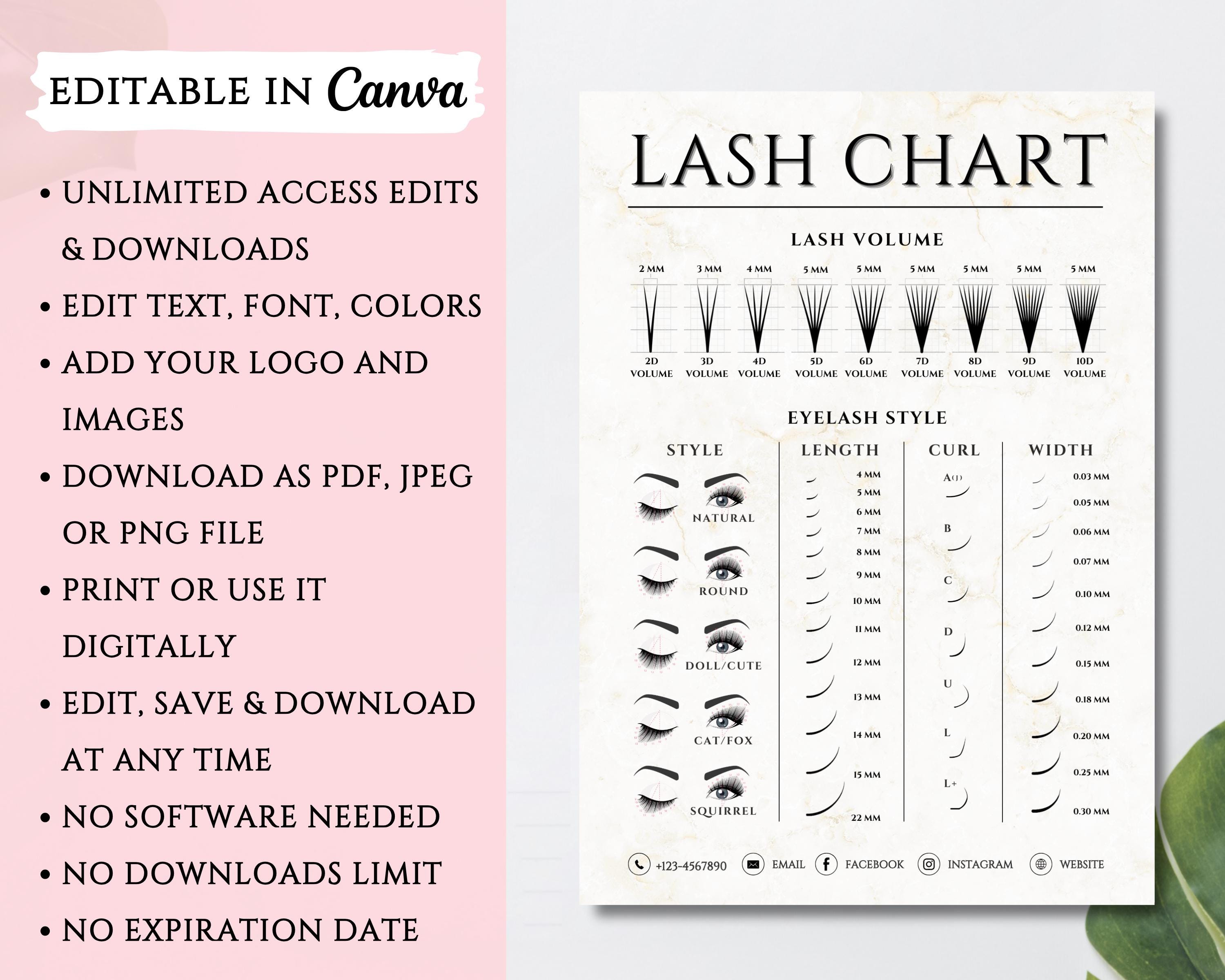 Lash Chart Guide Poster, Eyelash Extension Decor, Printable Esthetician ...
