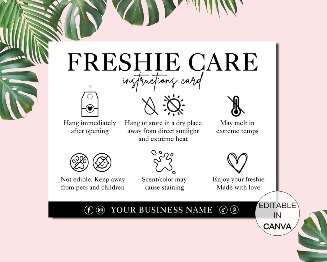 Editable Freshie Care Card Template, Printable Freshie Care ...