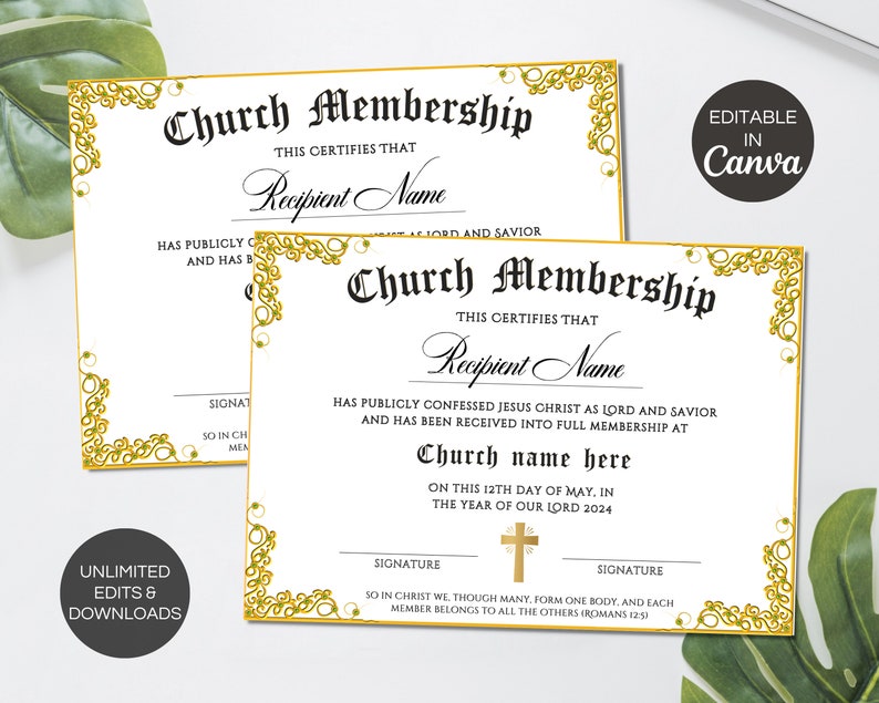 Church Membership Certificate, Printable Churches New Members ...