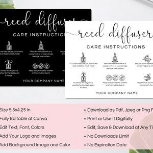 Editable Reed Diffuser Care Instructions, Reed Diffuser Care Card ...