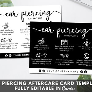 Ear Piercing Aftercare Card Template, Editable Piercing Guide Card ...