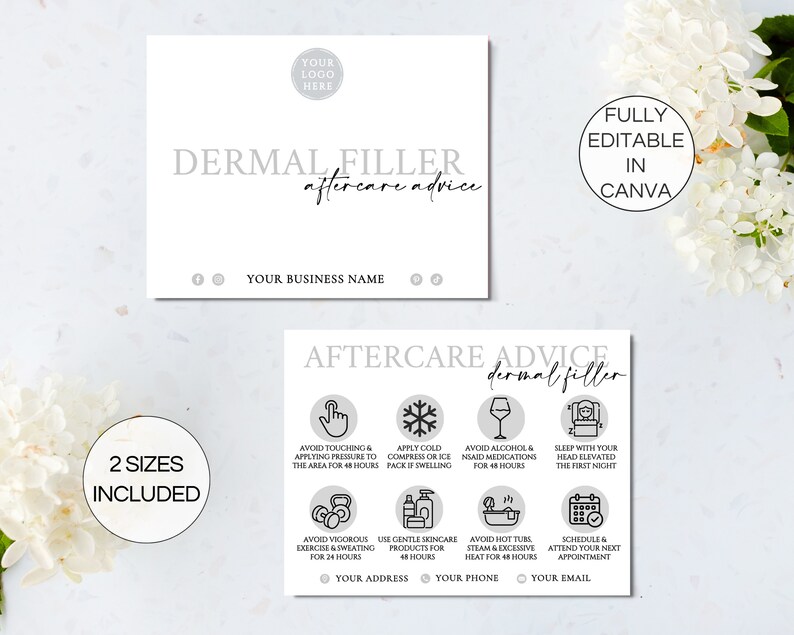 Dermal Filler Aftercare Card, Printable Filler Instructions Guide ...