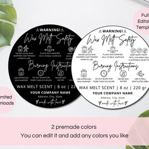 Wax Melt Warning Label Template, Editable Wax Melt Warning Sticker ...