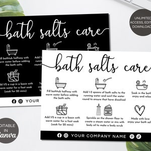 Editable Bath Salts Care Card, Printable Bath Soak Care Guide Template ...