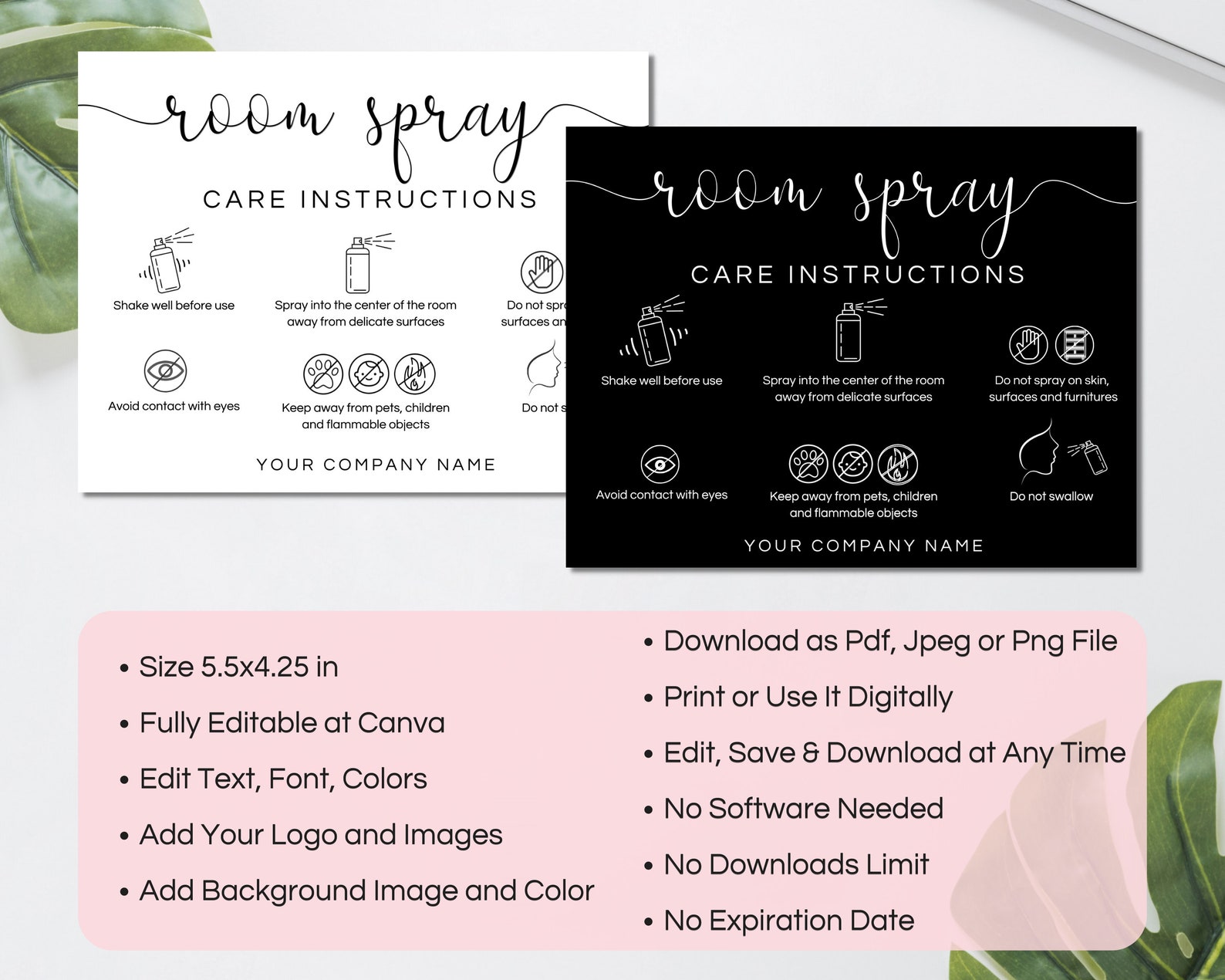 Room Spray Care Card Template Editable Room Spray Care - Etsy