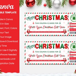 Christmas Gift Coupon Template, Editable Christmas Gift Certificate ...