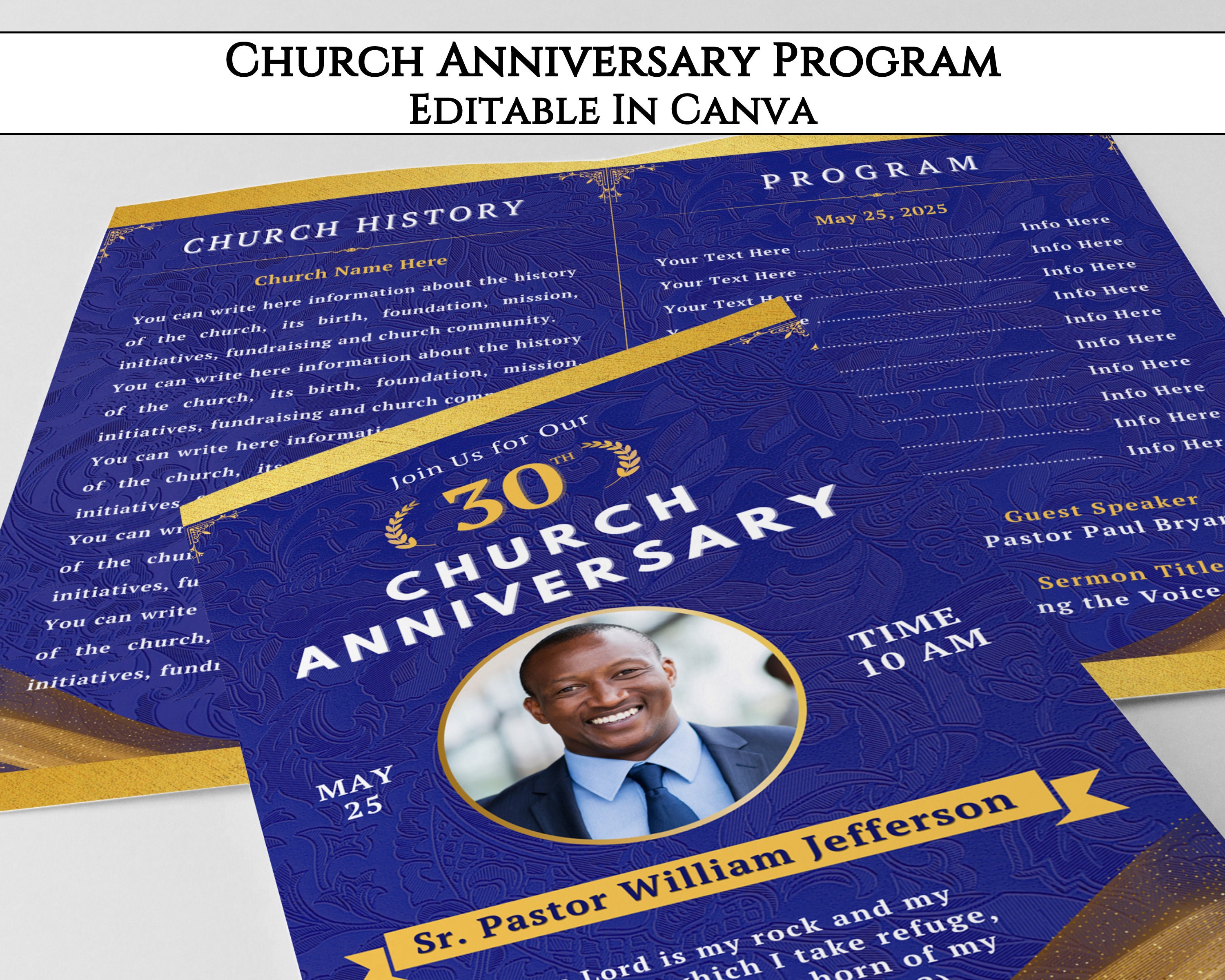 Church Anniversary Program Template, Editable DIY Church Bullettin ...