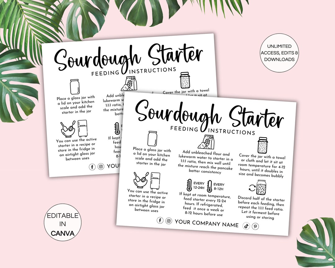 Editable Sourdough Starter Instructions, Sourdough Starters Feeding ...