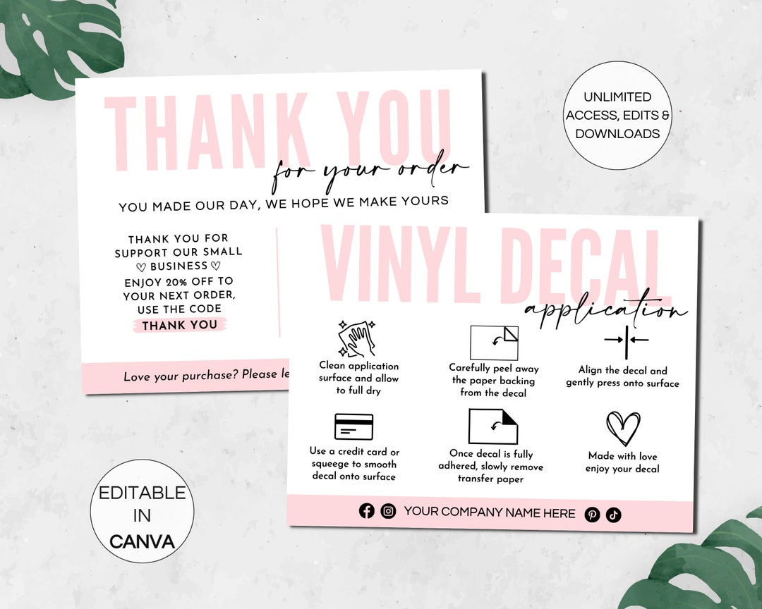 Vinyl Decal Care Card Template, Editable How to Apply Decal Care Card ...