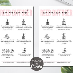 Reed Diffuser Care Card, Printable Reed Diffuser Care Instructions ...