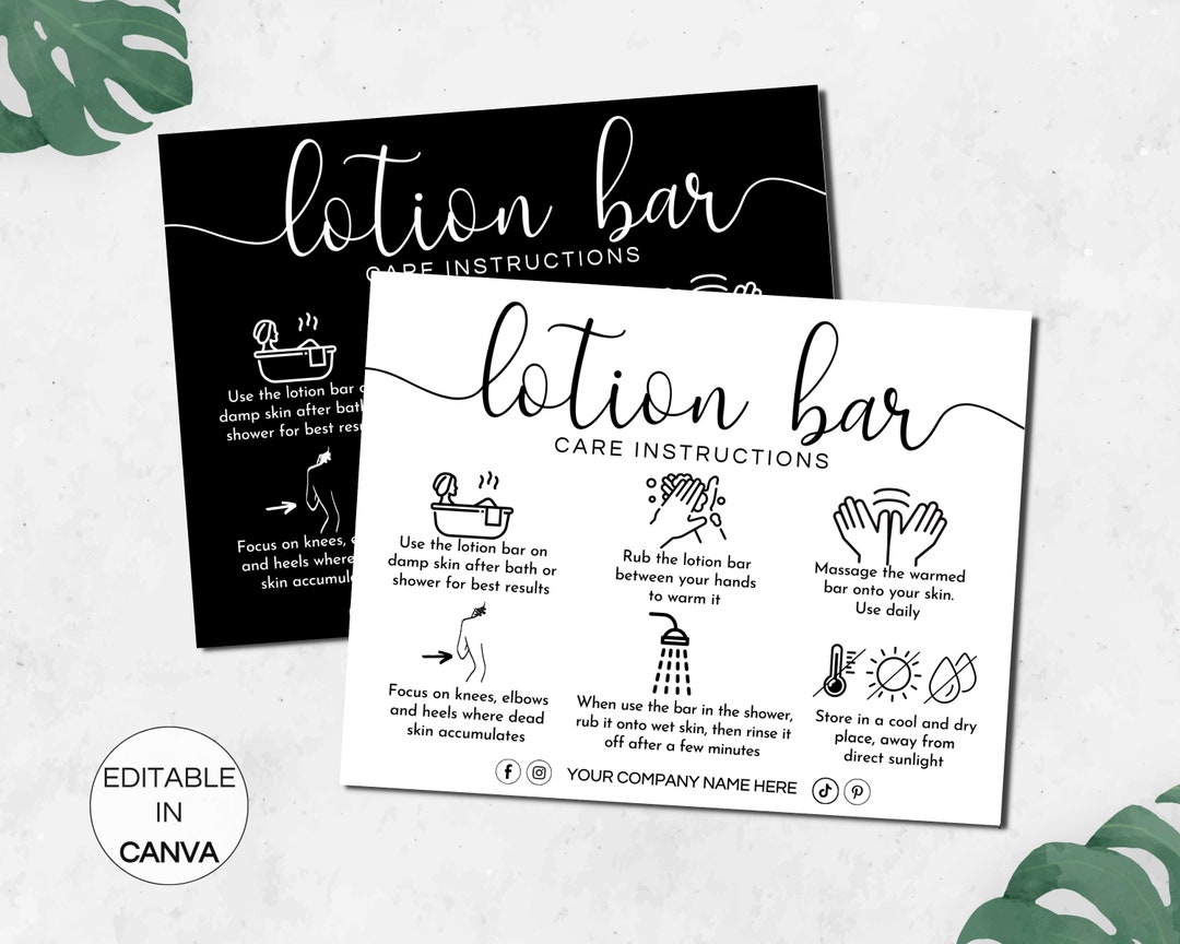 Lotion Bar Care Card Template, Editable Solid Lotion Bar Care ...