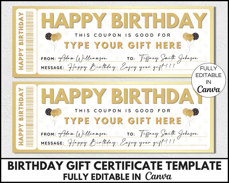 Editable Birthday Gift Certificate Template Printable - Etsy