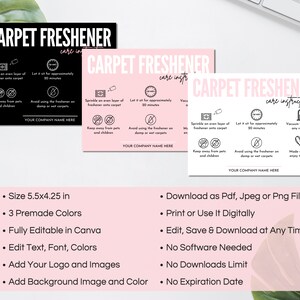 Carpet Freshener Care Card, Printable Rug Scented Powder Instructions ...