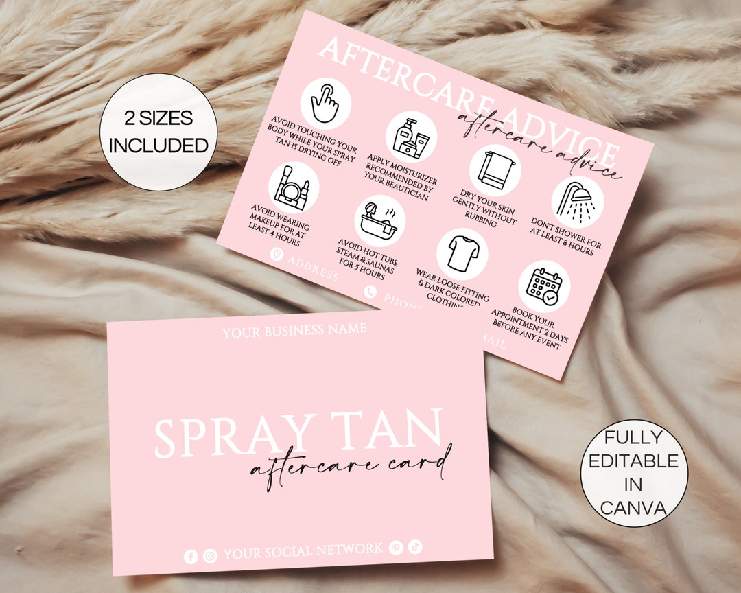 Editable Spray Tanning Aftercare Card Template, Printable Spray Tan ...