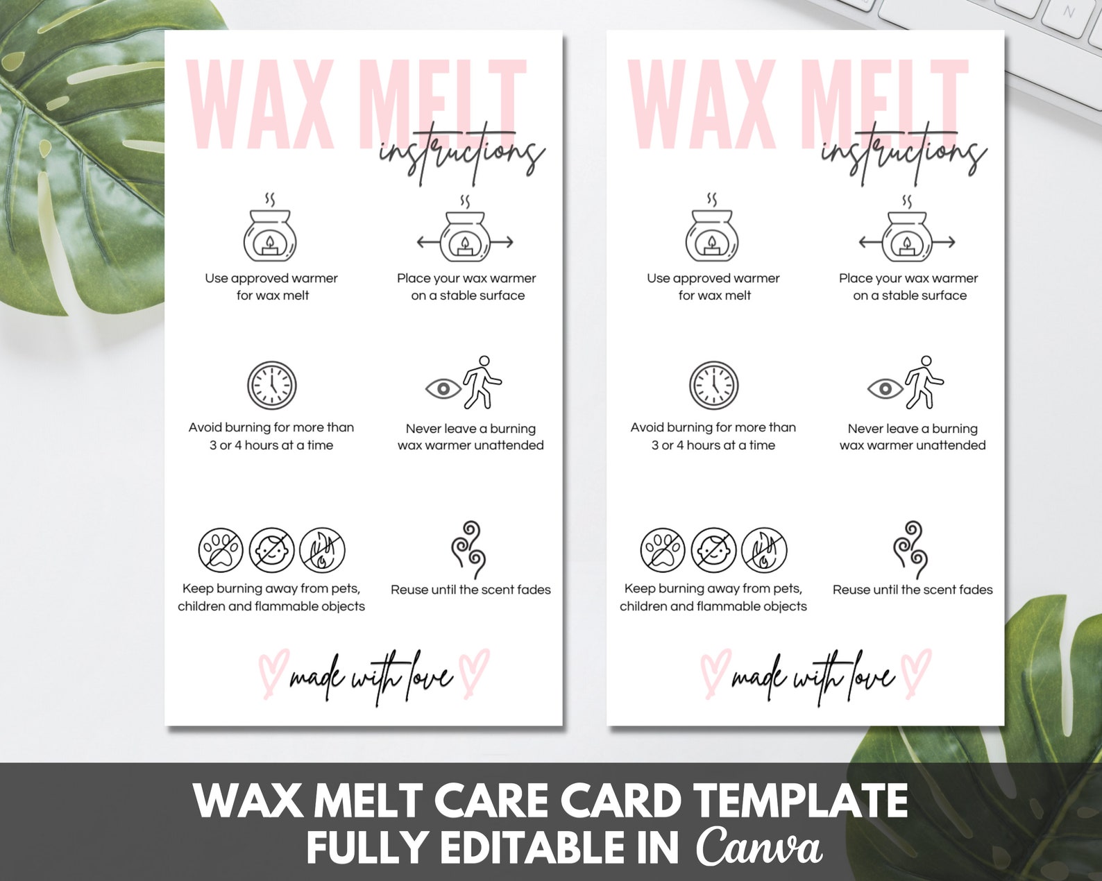 Wax Melt Care Card Template, Editable Wax Melt Care Instructions, Wax ...