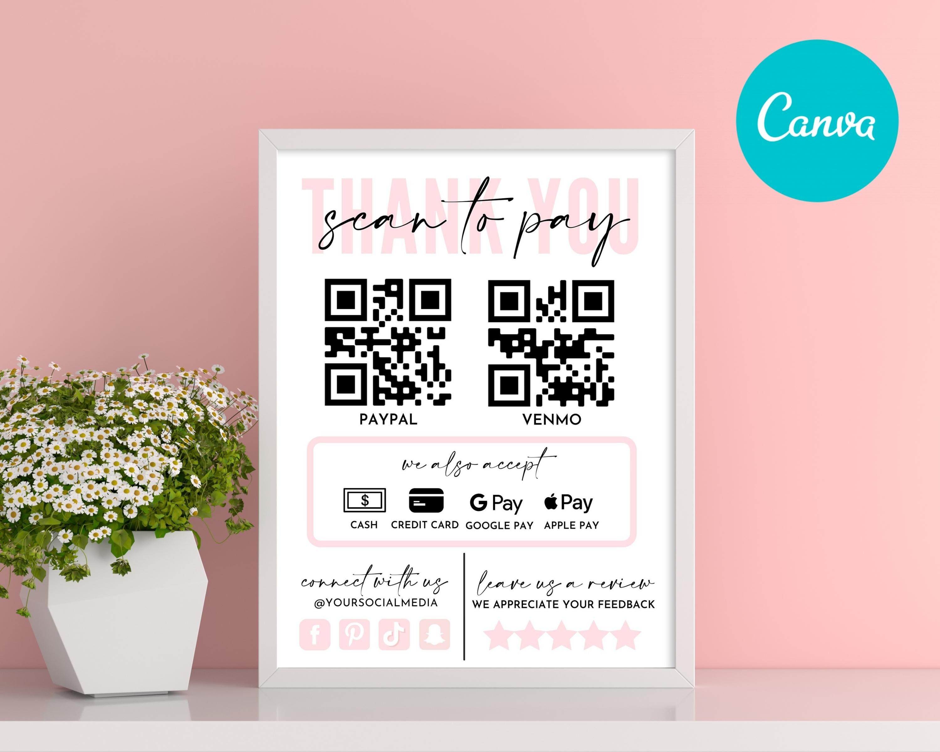 QR Code Sign Template Printable Scan to Pay Sign Editable - Etsy Canada