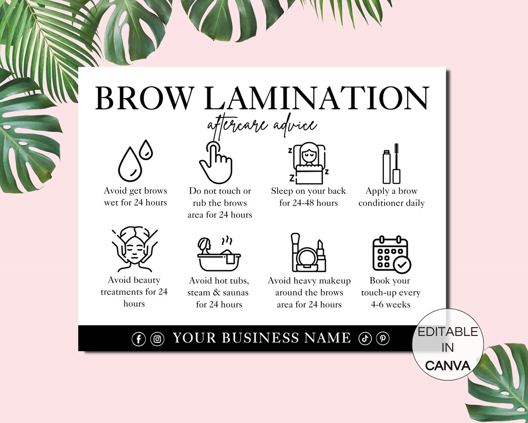 Editable Brow Lamination Aftercare Cards, Brows Lami Care Instructions ...