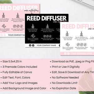 Editable Reed Diffuser Care Instructions, Reed Diffuser Care Card ...