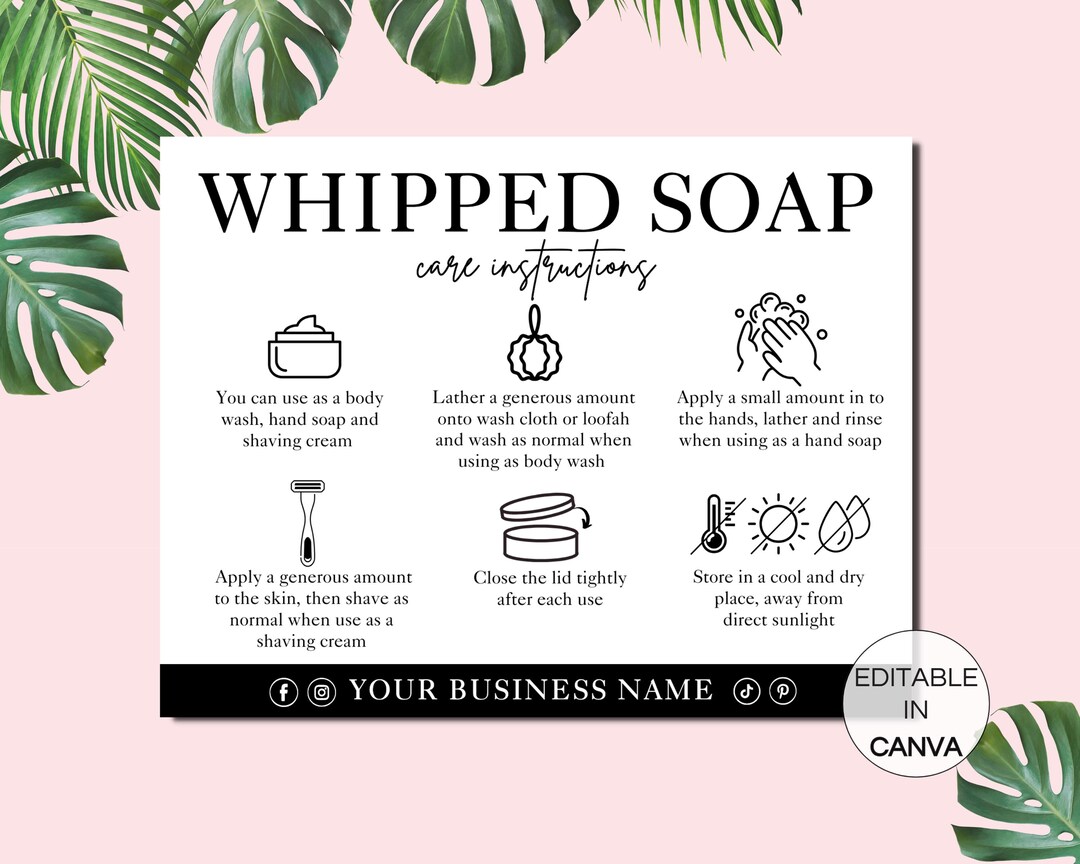 Whipped Soap Care Card, Printable Shaving Soap Instructions Cards ...