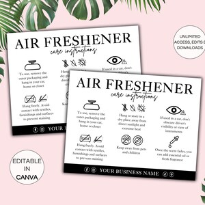 Air Freshener Care Card Template, Editable Air Freshie Instructions ...