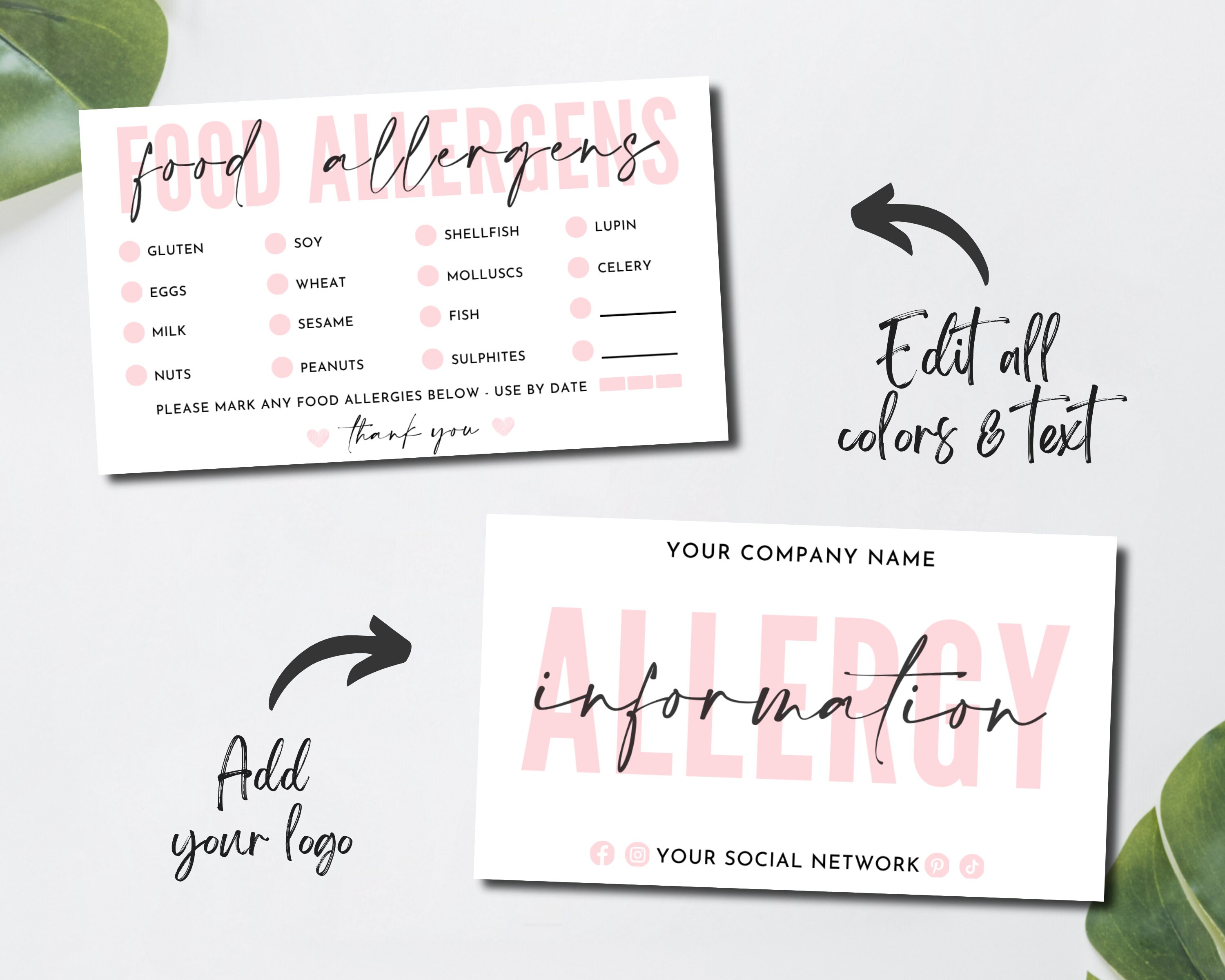 Editable Food Allergens Card Template, Printable Allergen Checklist ...