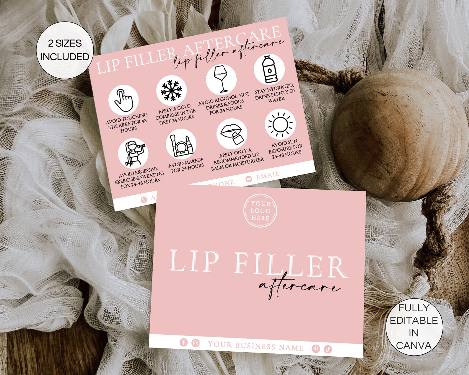 Lip Filler Aftercare Card, Editable Lip Injections Care Guide ...