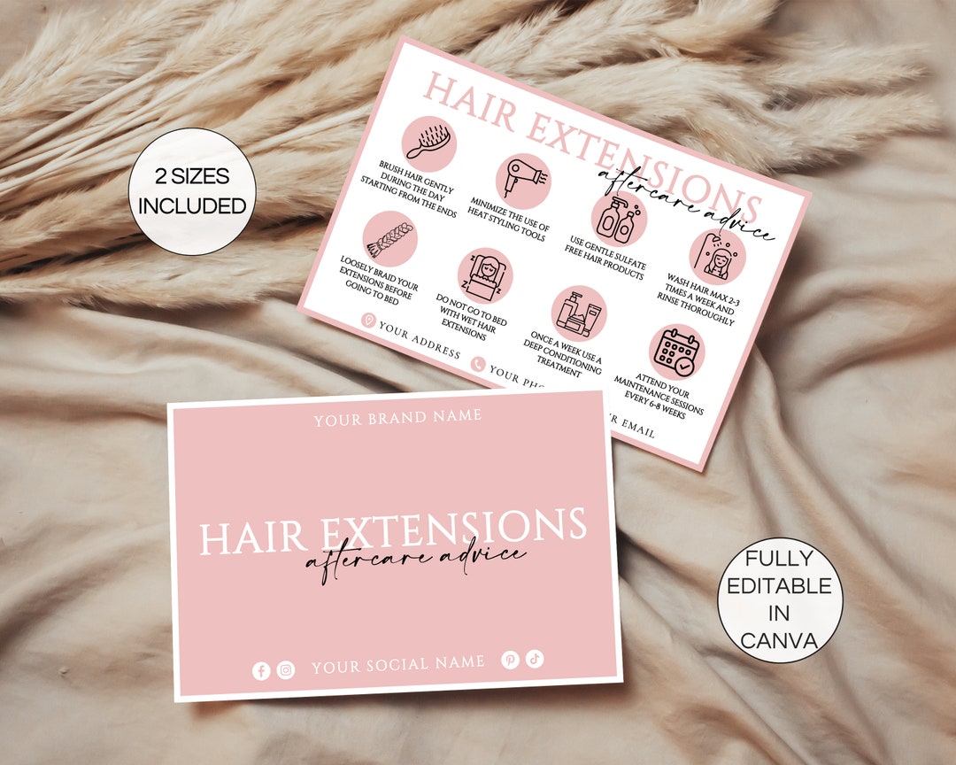 Editable Hair Extensions Aftercare Card, Printable Hair Extension Care ...