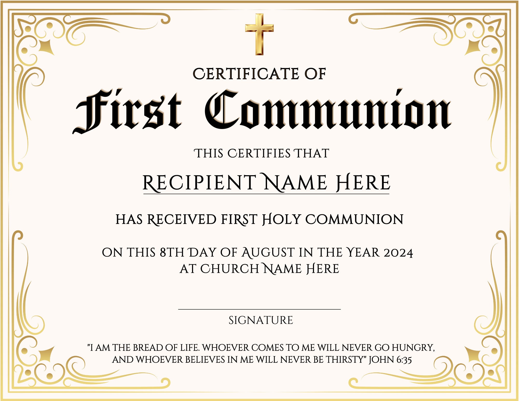 First Communion Certificate, Printable Firstholy Communion Certificates ...