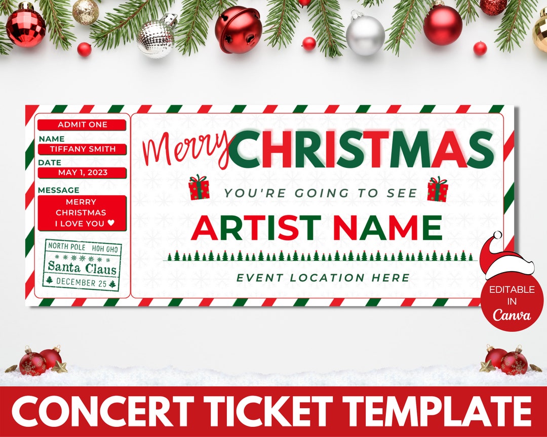 Christmas Concert Ticket Template, Printable Event Ticket, Editable ...